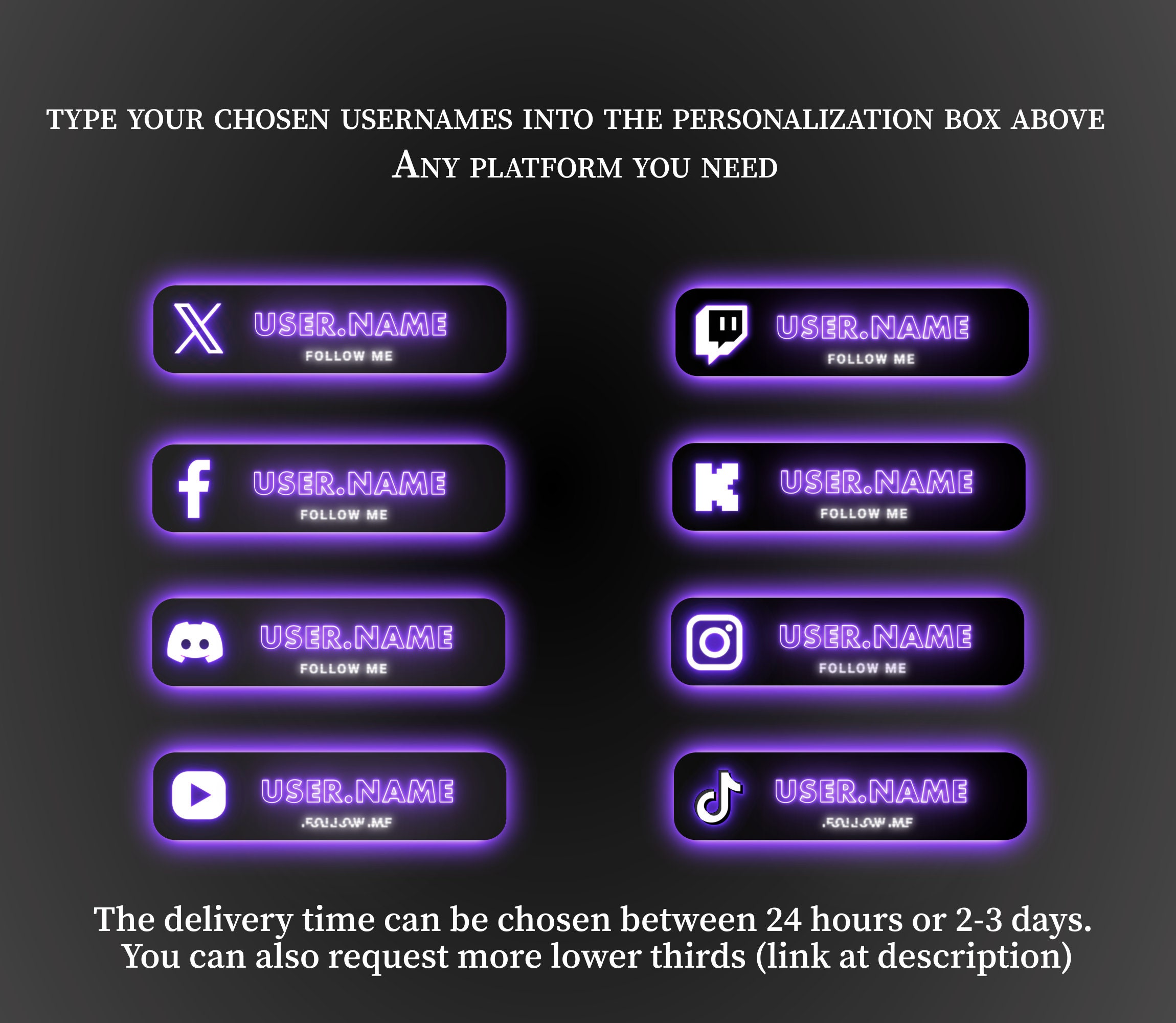 Purple Neon Custom Animated Button, Overlay Lower Thirds Social Media ...