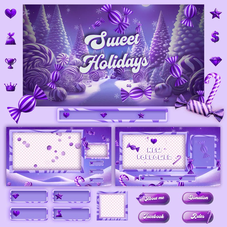 Candy Animated Stream Package - Festive Twitch Overlays, Holiday Sweet ...