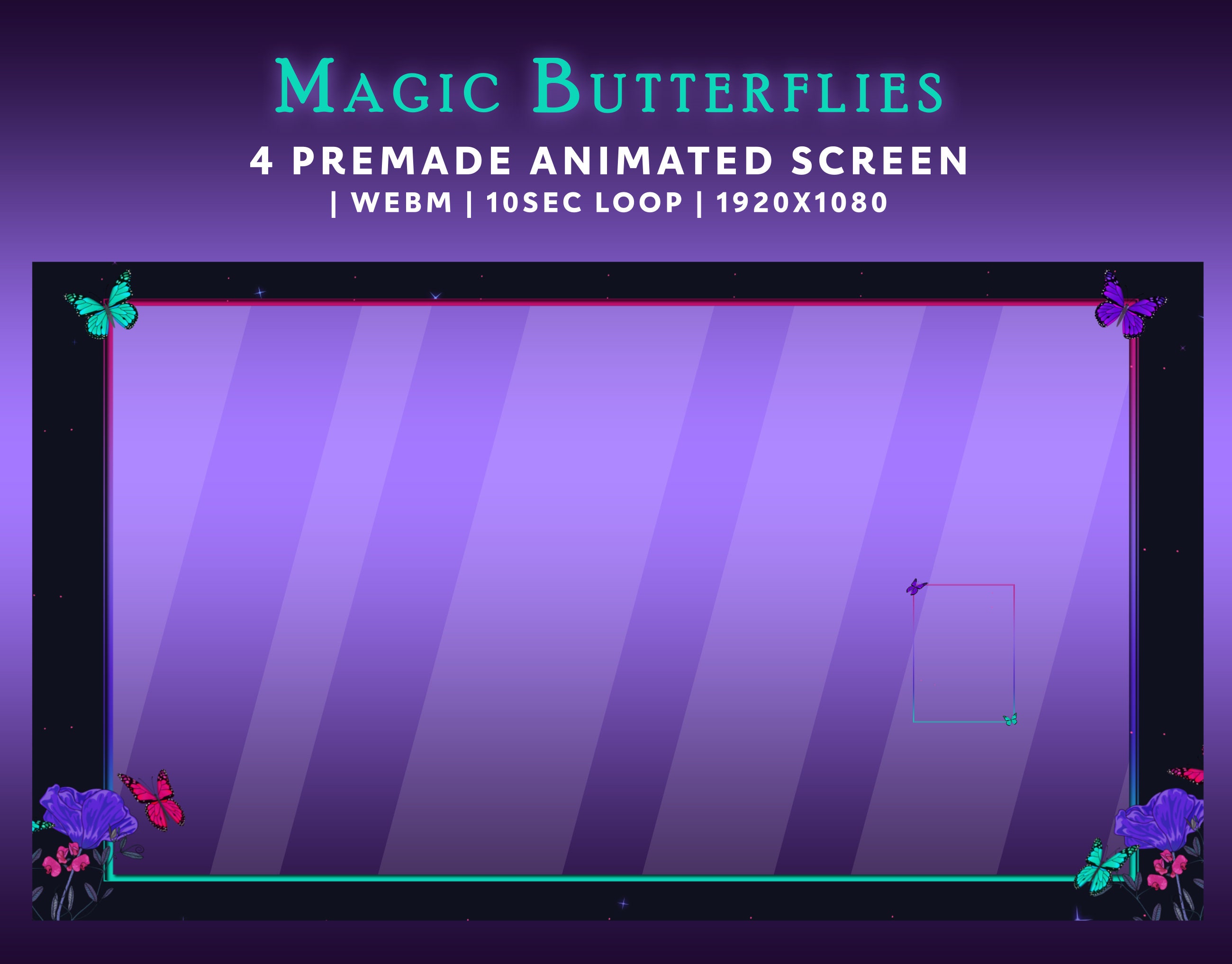 Butterflies Stream Overlay Package, Magic Sky Night Butterflies, Twitch ...