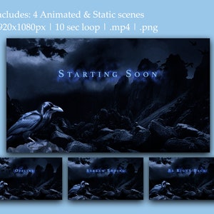 Blue Gothic Raven Animated Stream Package, Twitch Pack, Overlays ...