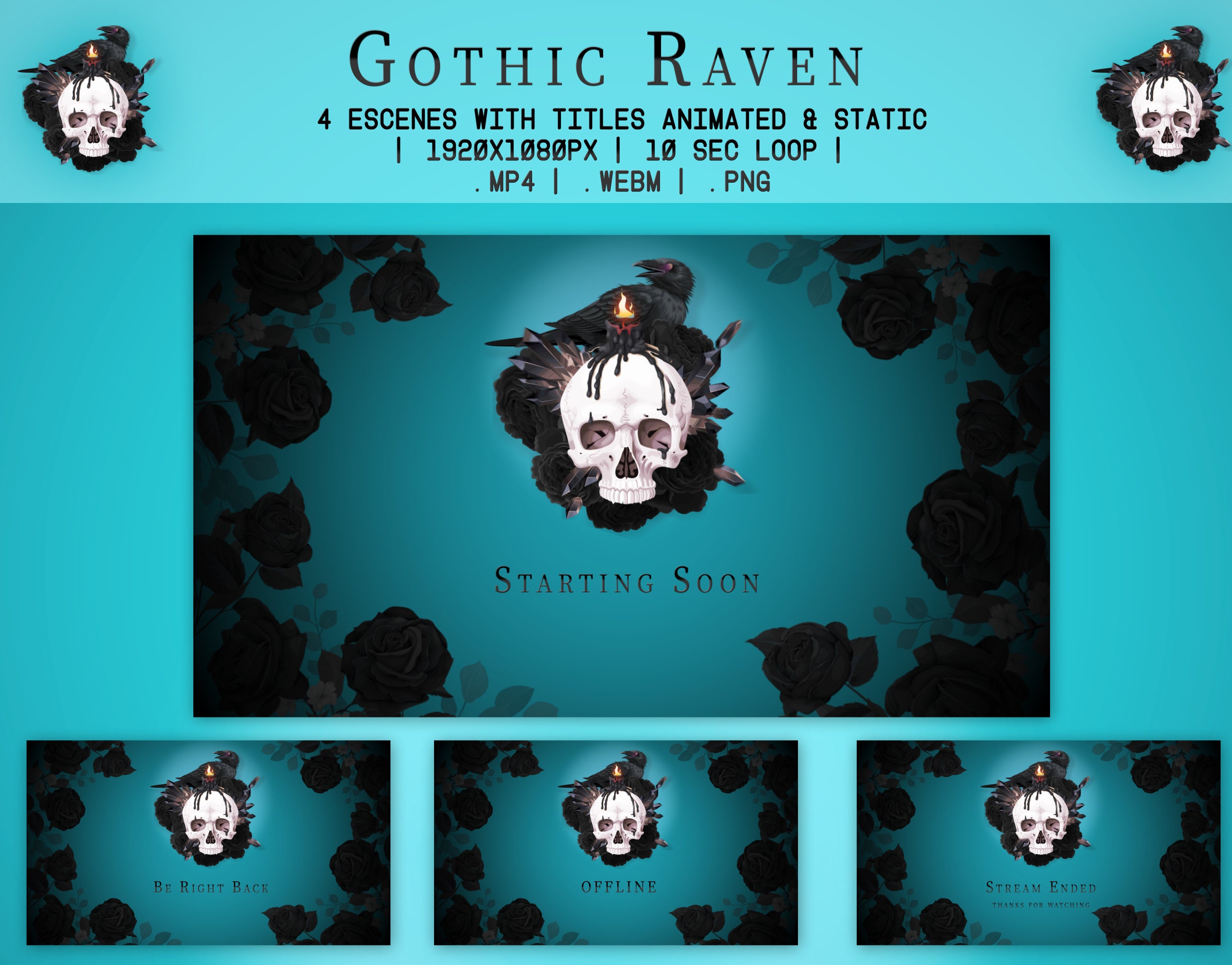 Blue Gothic Animated Stream Package - Twitch Overlays, Screens, Alerts ...