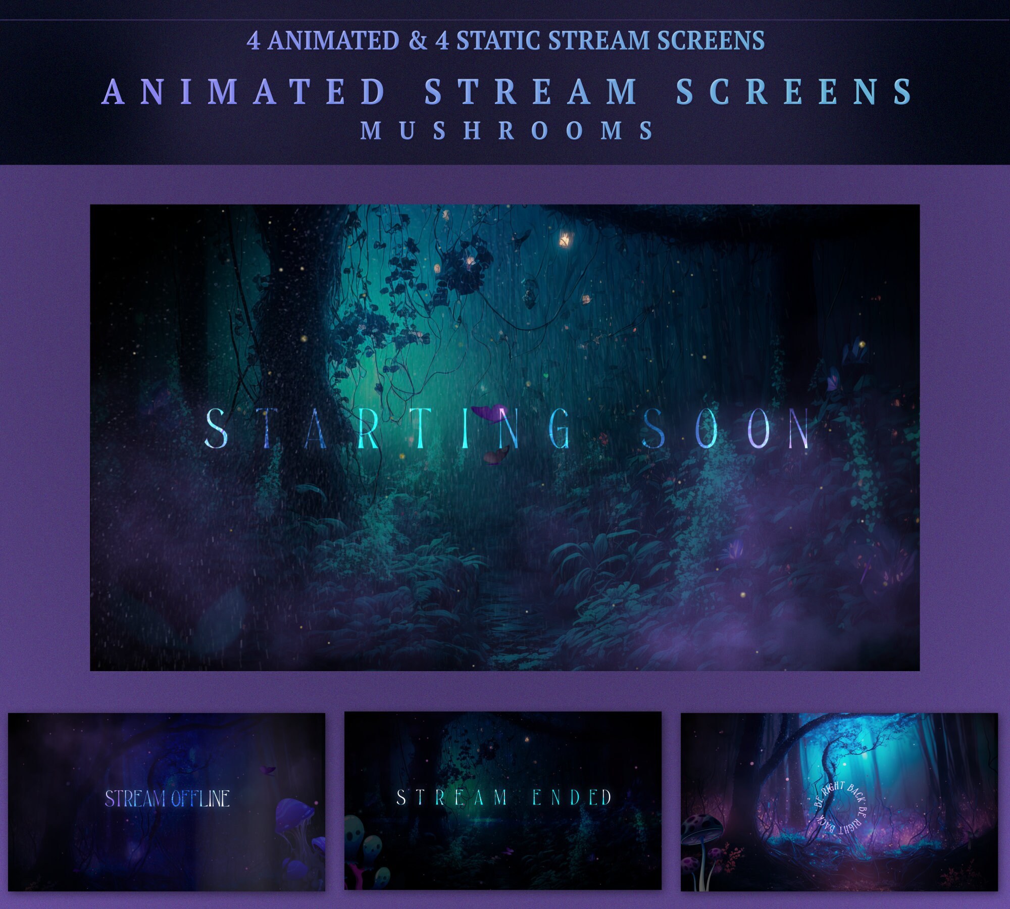 Mushrooms Animated Stream Screens Package, Twitch Overalys, - Etsy