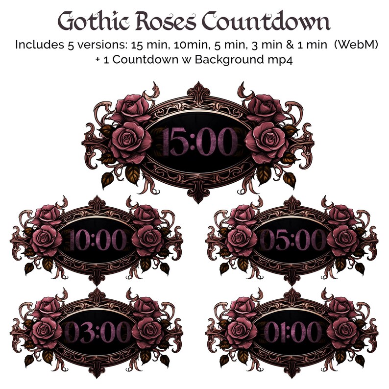 Gothic Roses Countdown Timer Overlay: Twitch Stream Animated Start ...