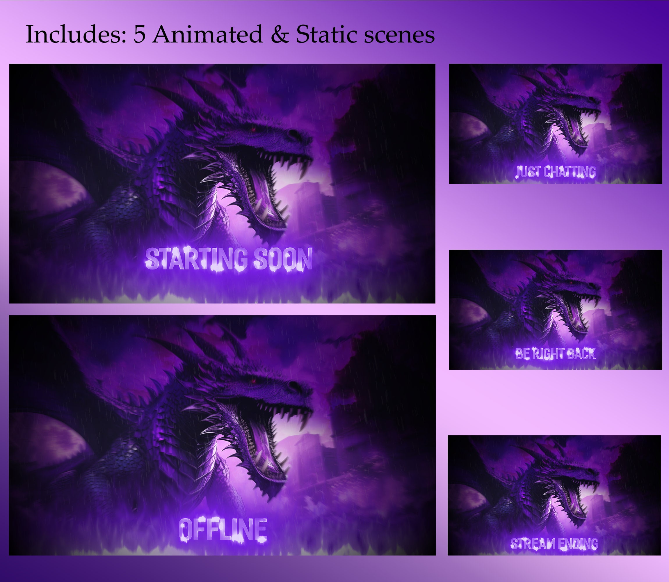 Dragon Fire Animated Stream Package: Purple Twitch Overlay - Etsy