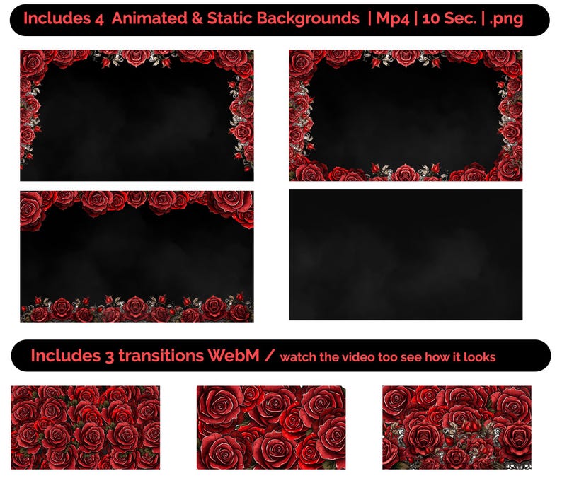 Gothic Red Roses Animated Stream Pack: Dark Twitch Overlays, Black and ...