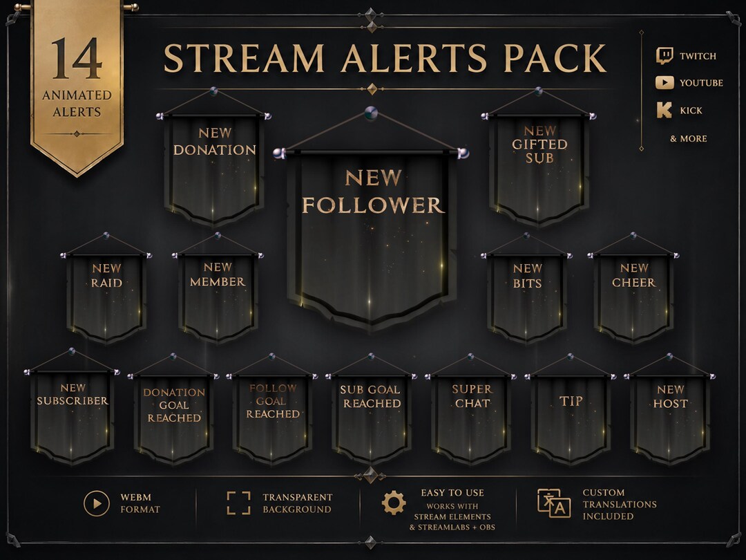 Stream Alerts Pack | Animated Twitch Alerts, Medieval Webm for OBS ...