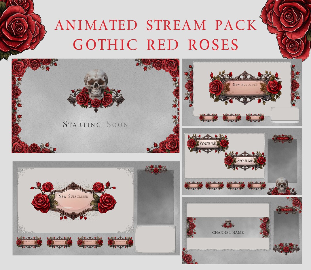 Red Roses Gothic Animated Stream Package, Twitch Pack, Overlays Screens ...