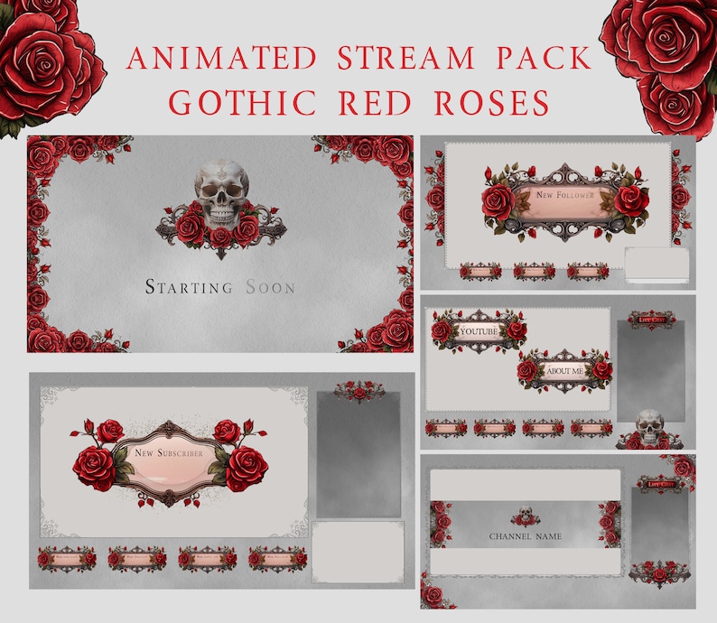 Red Roses Gothic Animated Stream Package, Twitch Pack, Overlays Screens ...