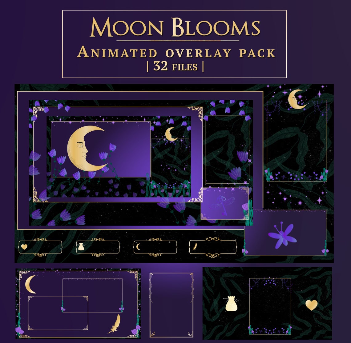 Celestial Twitch Stream Overlay Package: Moon, Purple & Gold - Etsy