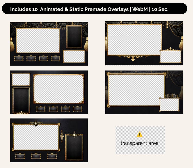 Elegant Black & Gold Medieval Stream Package: Animated Twitch Overlays ...