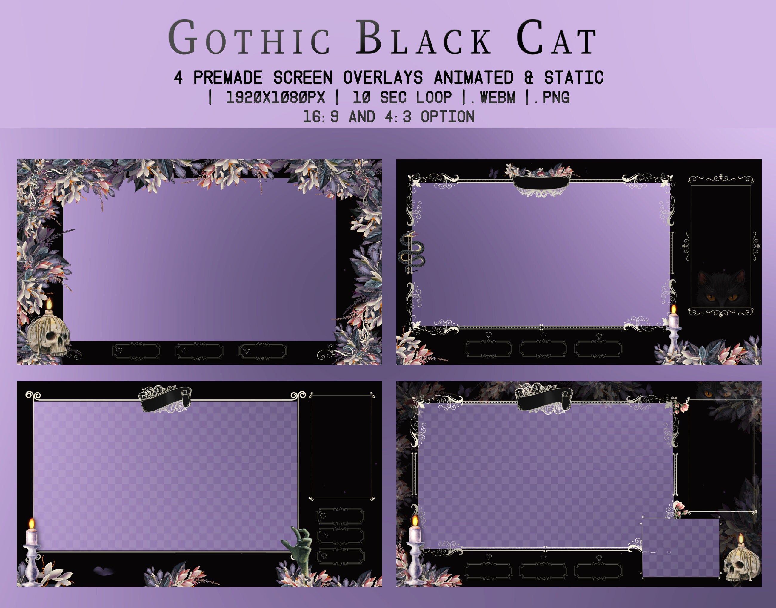 Stream Pack Cat, Gothic Stream Package, Black Cat Twitch Pack, Vtuber ...