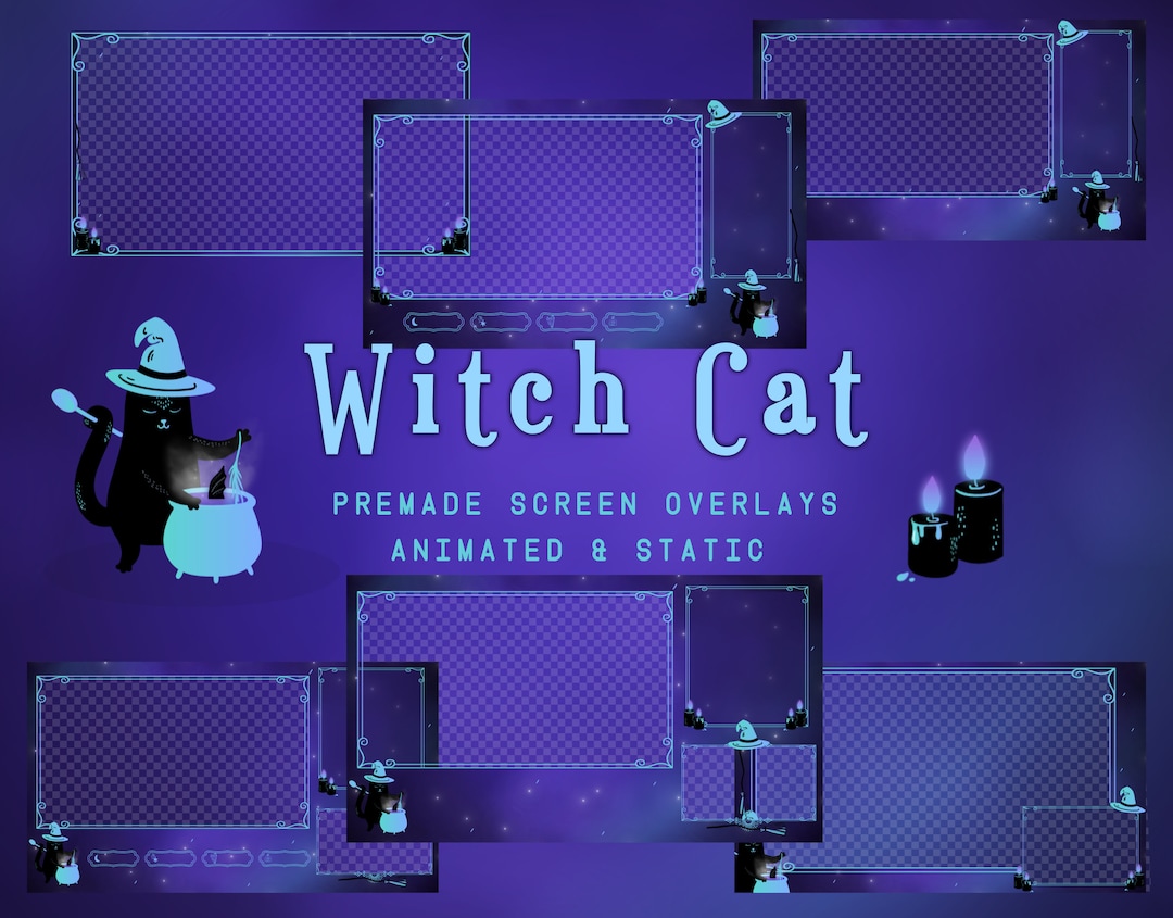 Twitch Overlays, Witchy Cat Stream Overlay Pack - Etsy