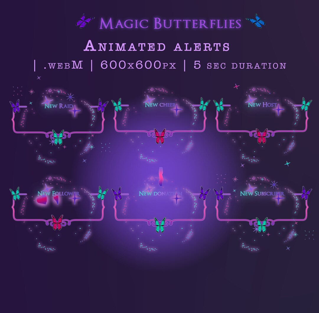 Twitch Alerts, Animated Stream Alerts | Magic Butterflies, Stream ...