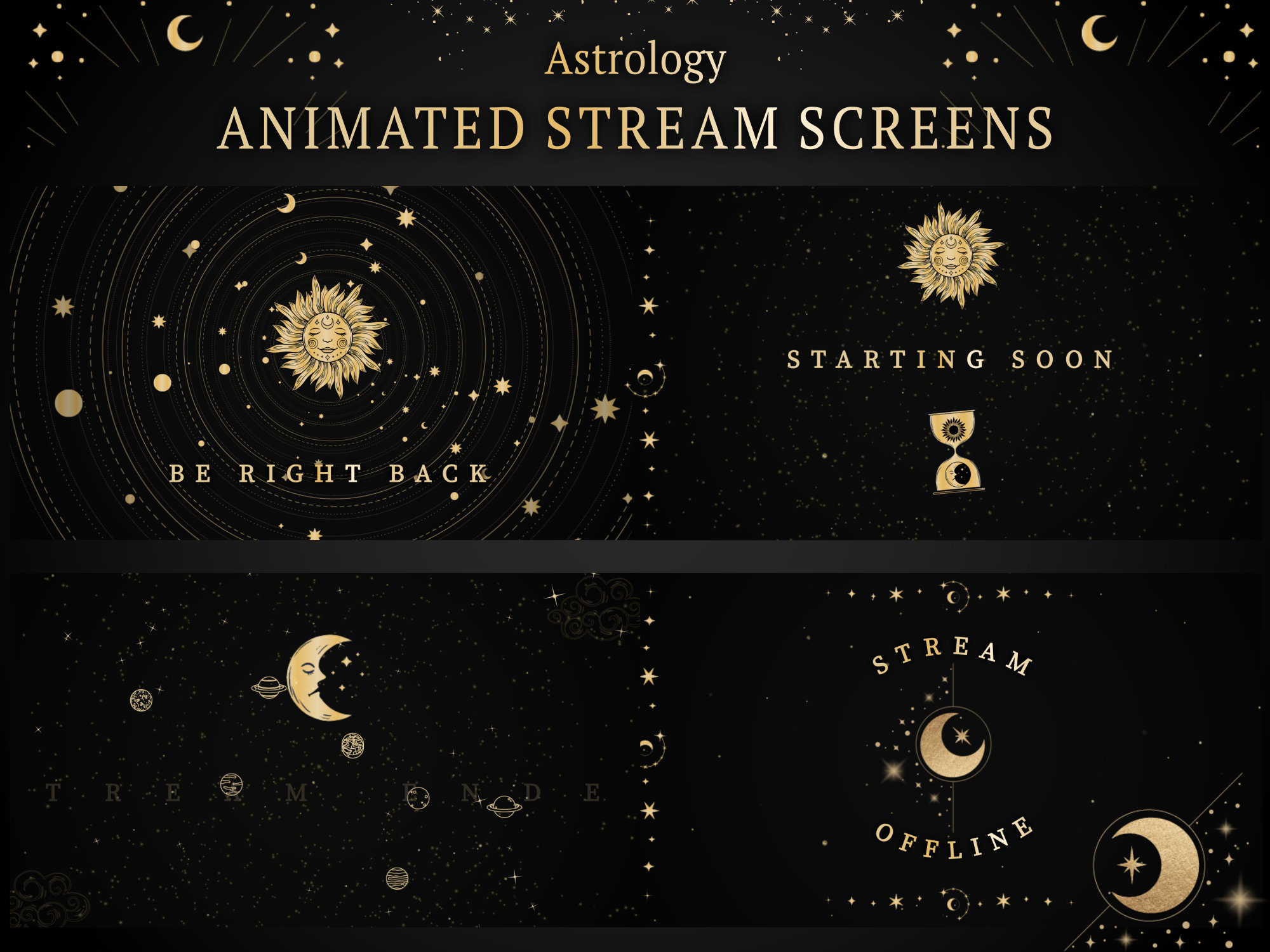 Astrology Animated Stream Screens: Black and Gold Twitch Overlay - Etsy