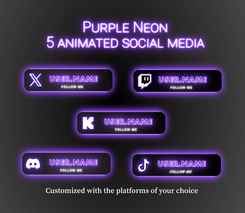 Purple Neon Custom Animated Button, Overlay Lower Thirds Social Media Youtube, X, Twitch ...