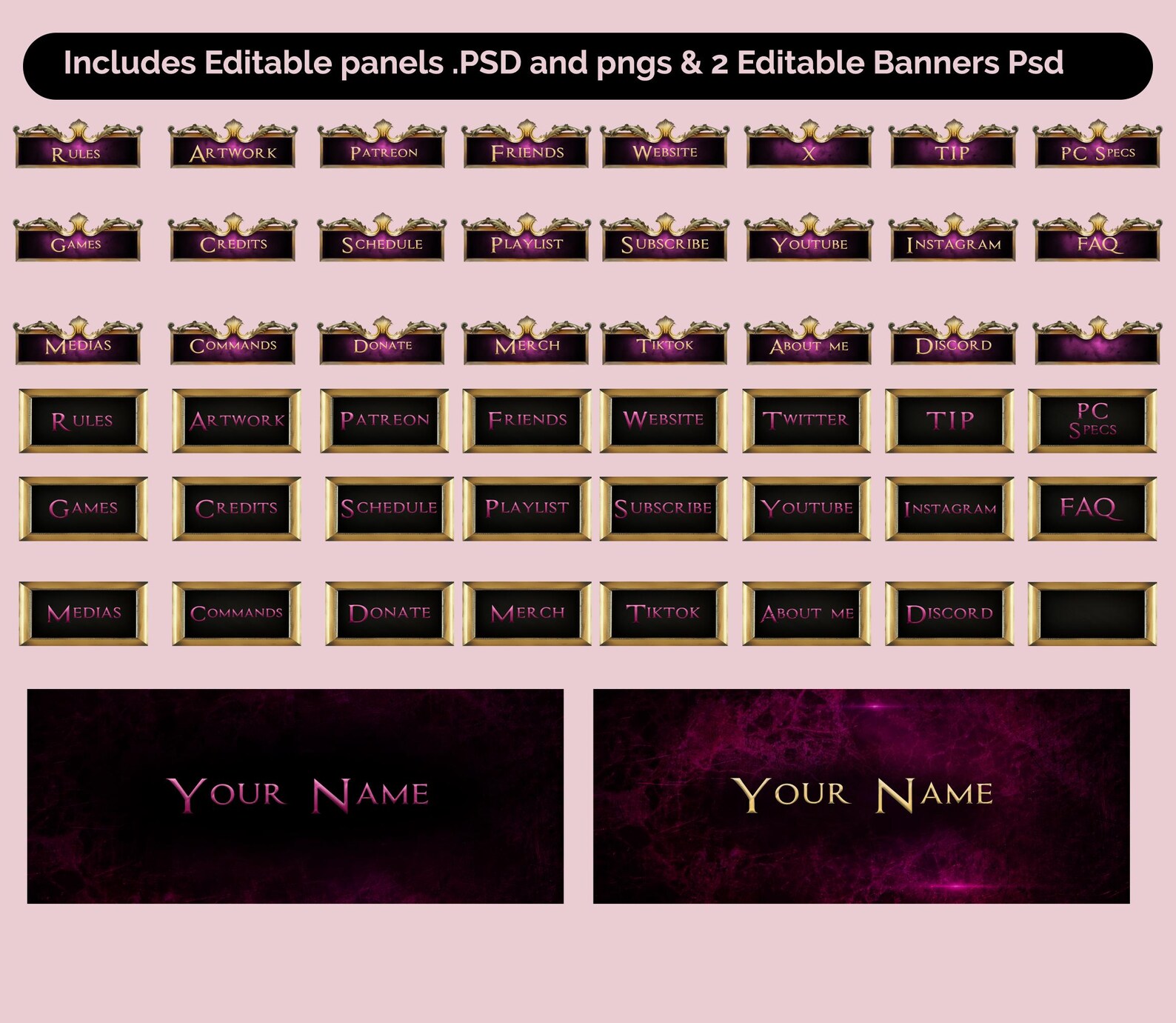 Animated Dungeons and Dragons Stream Overlay: Pink Gold Medieval Theme ...