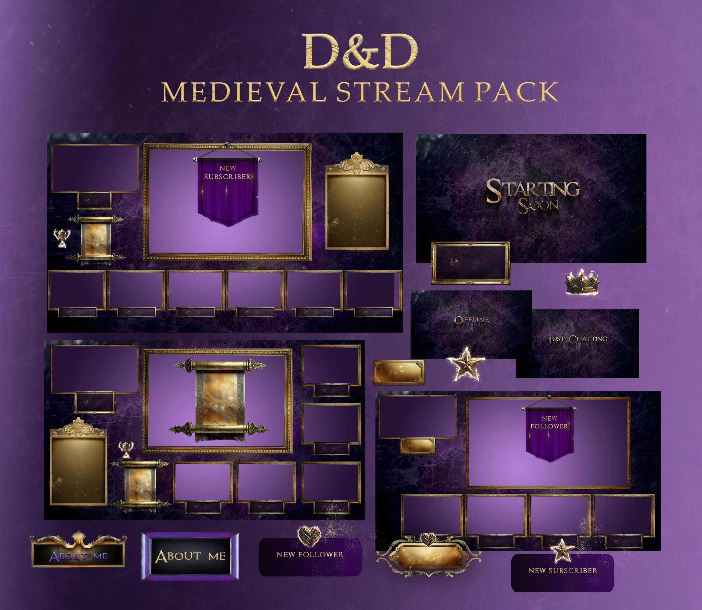 Animated Dungeons and Dragons Stream Pack: Purple and Gold Twitch ...