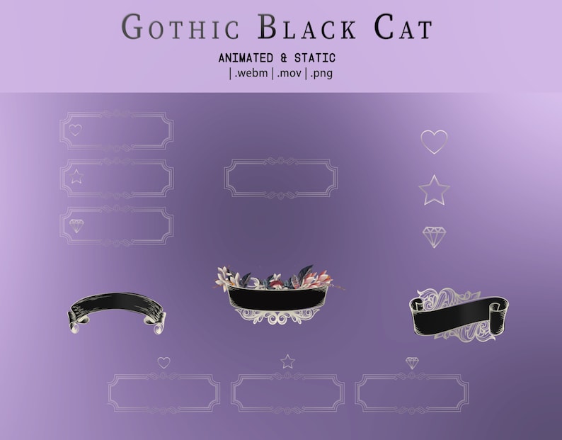 Stream Pack Cat, Gothic Stream Package, Black Cat Twitch Pack, Vtuber ...