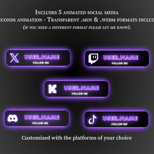 Purple Neon Custom Animated Button, Overlay Lower Thirds Social Media Youtube, X, Twitch ...