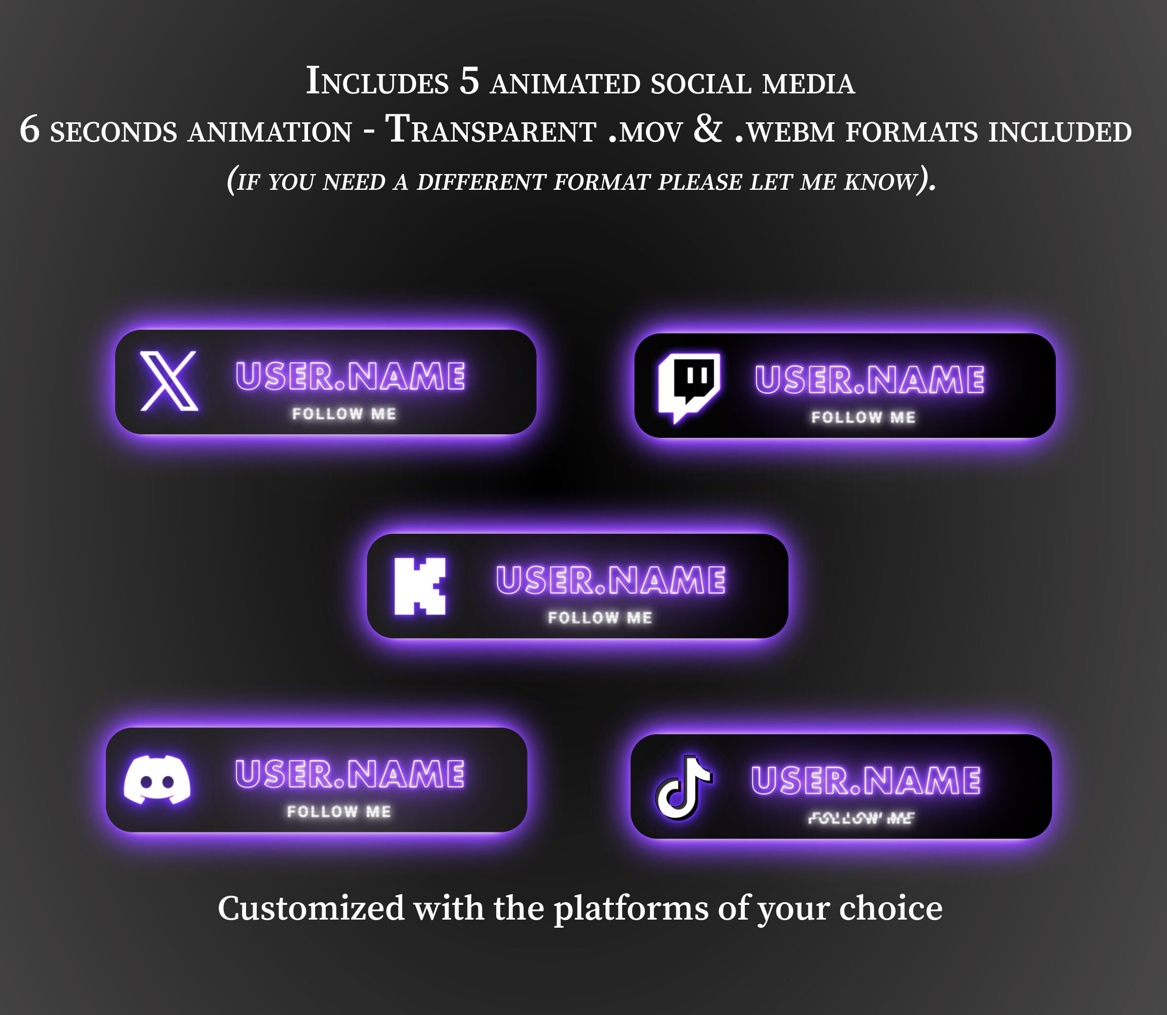 Purple Neon Custom Animated Button, Overlay Lower Thirds Social Media ...