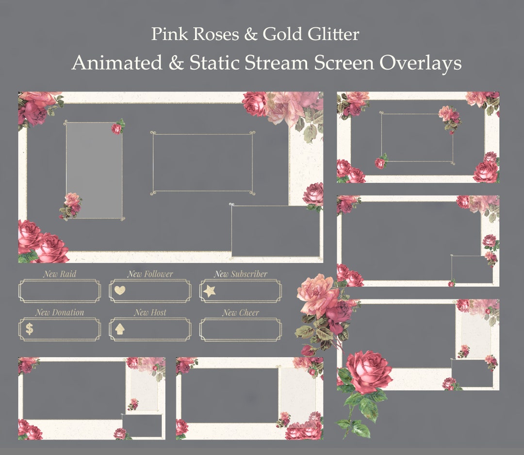 Pink Flowers Animated Stream Overlays Pack, Twitch Pack, Overlays ...