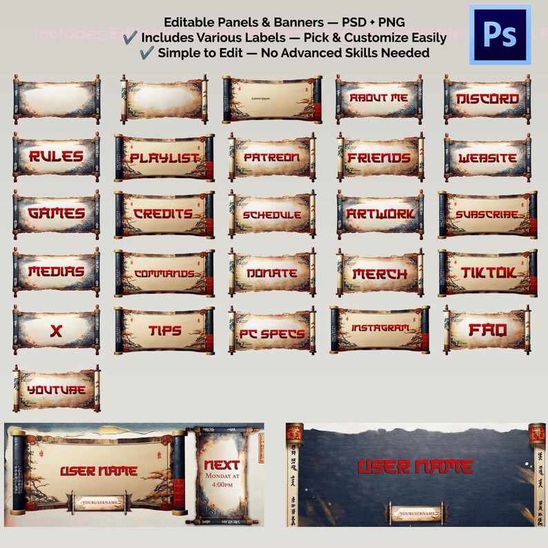 Feudal Japan Stream Overlay Package | Animated Samurai Twitch & Vtuber ...