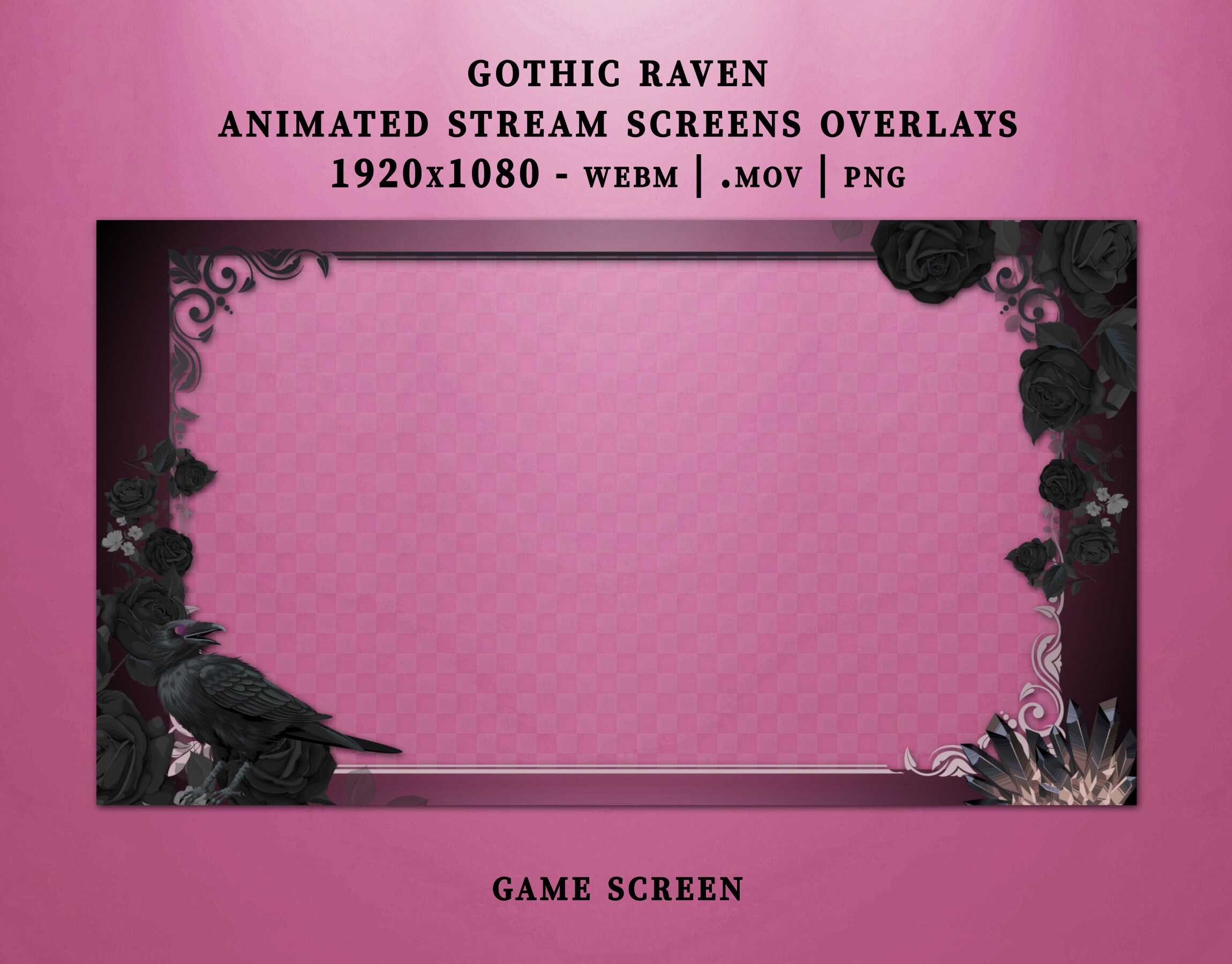 Gothic Pink Animated Stream Screen Overlays, Twitch Pack, Vtuber ...