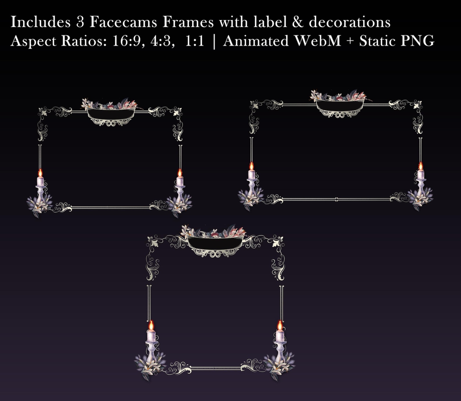Gothic Animated Webcam Overlay Pack: Skull & Candle Theme (webm, PNG ...