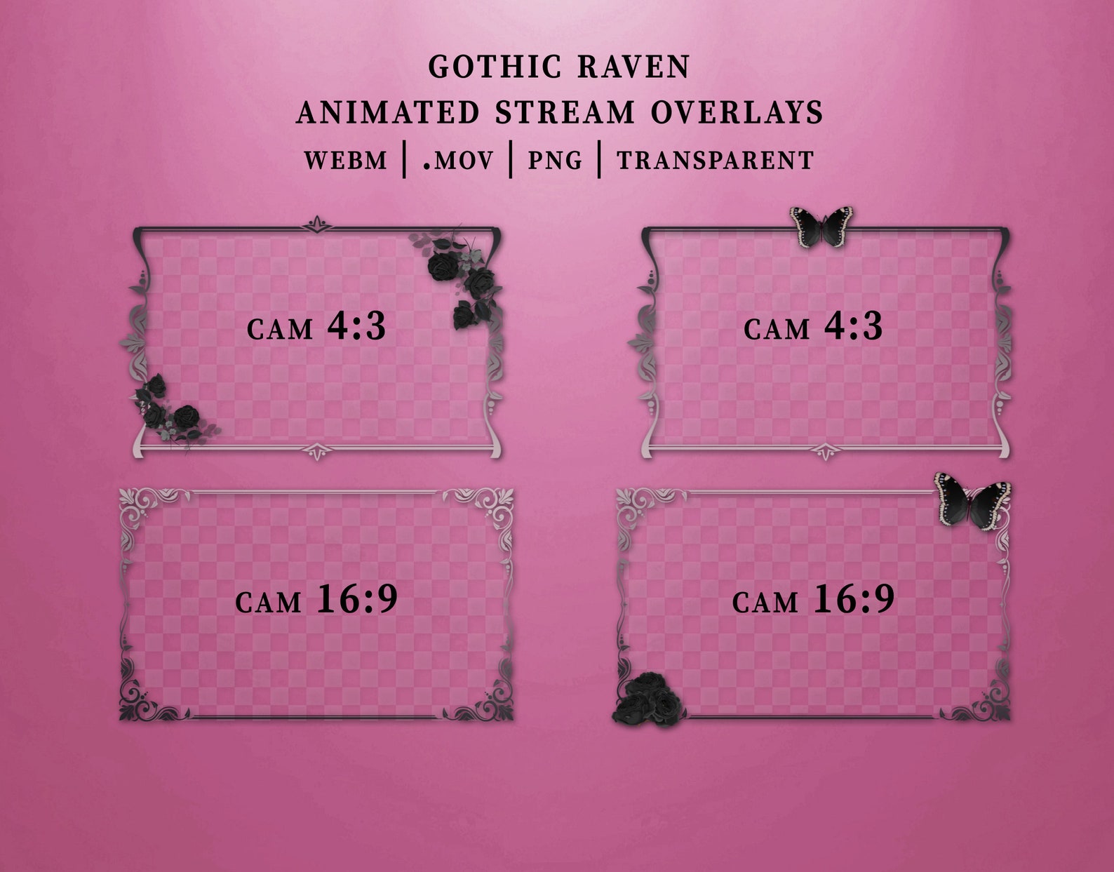 Gothic Pink Animated Stream Screen Overlays, Twitch Pack, Vtuber ...