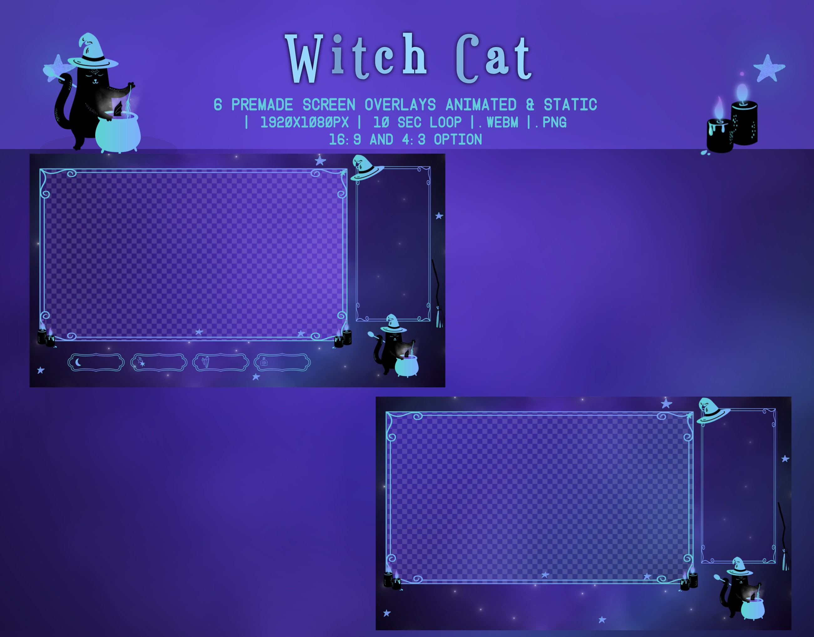 Twitch Overlays, Witchy Cat Stream Overlay Pack - Etsy