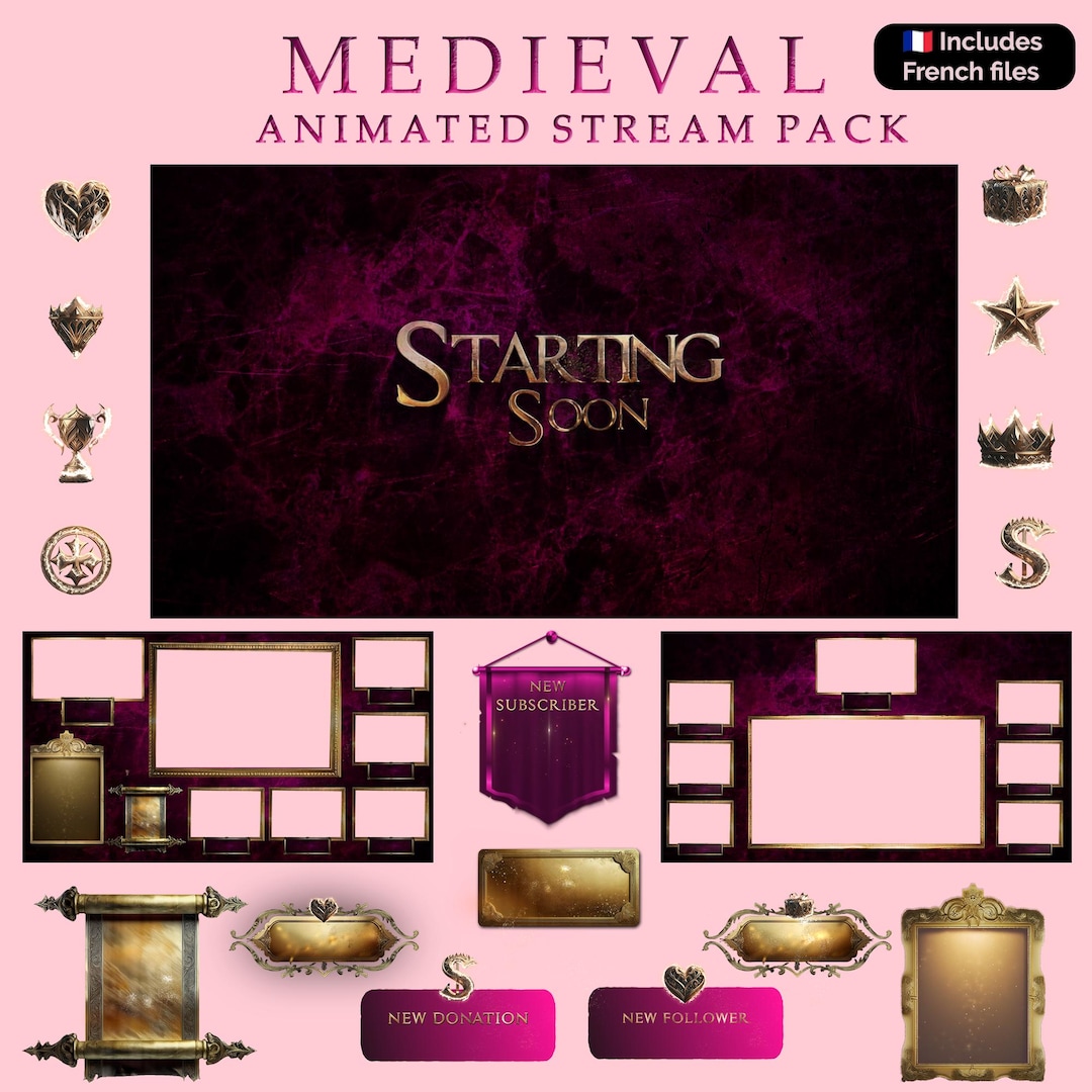 Animated Dungeons and Dragons Stream Overlay: Pink Gold Medieval Theme ...