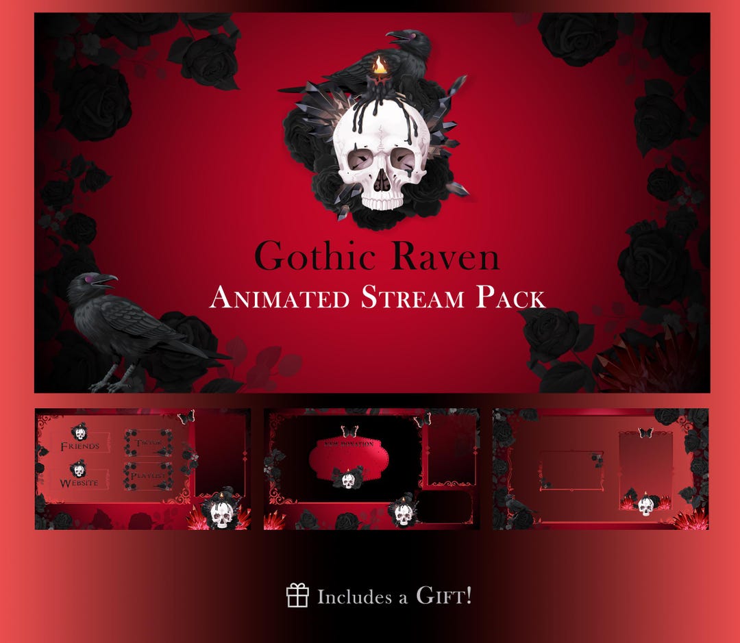 Gothic Raven Stream Pack: Animated Twitch Overlays (instant Download ...