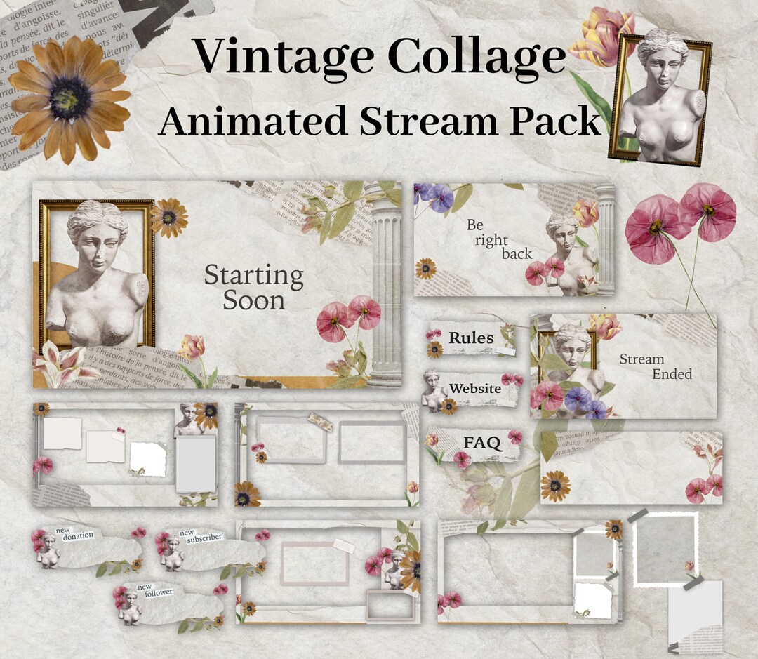 Animated Twitch Overlay Floral Collage Scrapbook Aesthetic Stream Pack ...