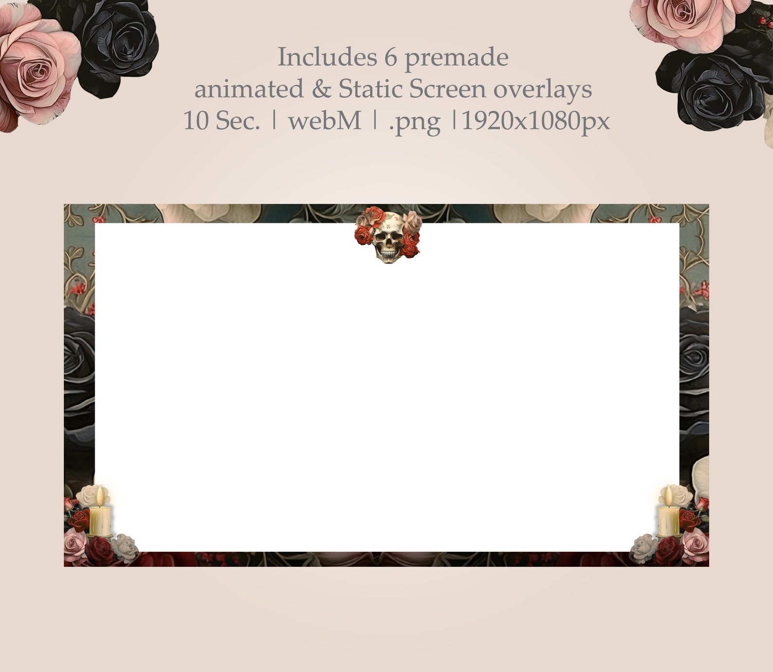 Gothic Skull Animated Stream Screen Overlays, Twitch Pack, Vtuber ...