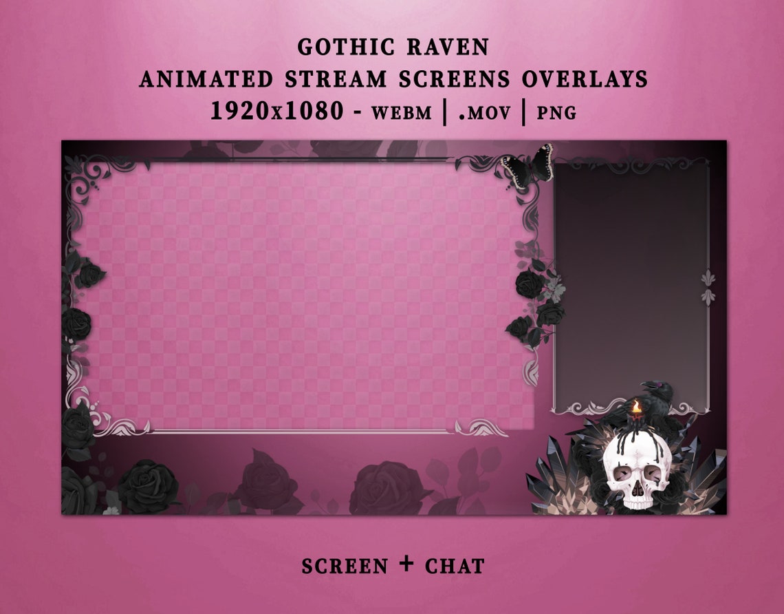 Gothic Pink Animated Stream Screen Overlays, Twitch Pack, Vtuber ...