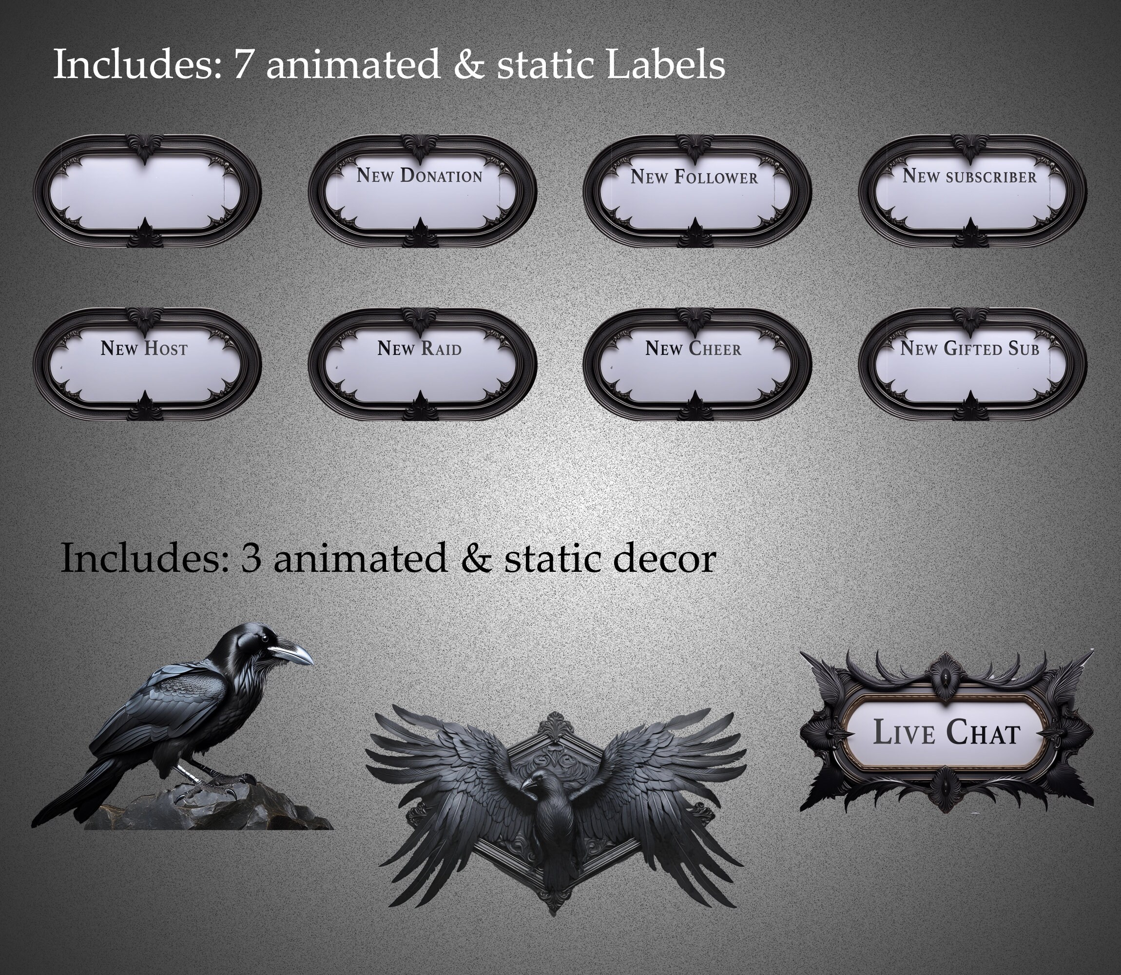 Black Gothic Crow Animated Stream Package, Twitch Pack, Overlays ...