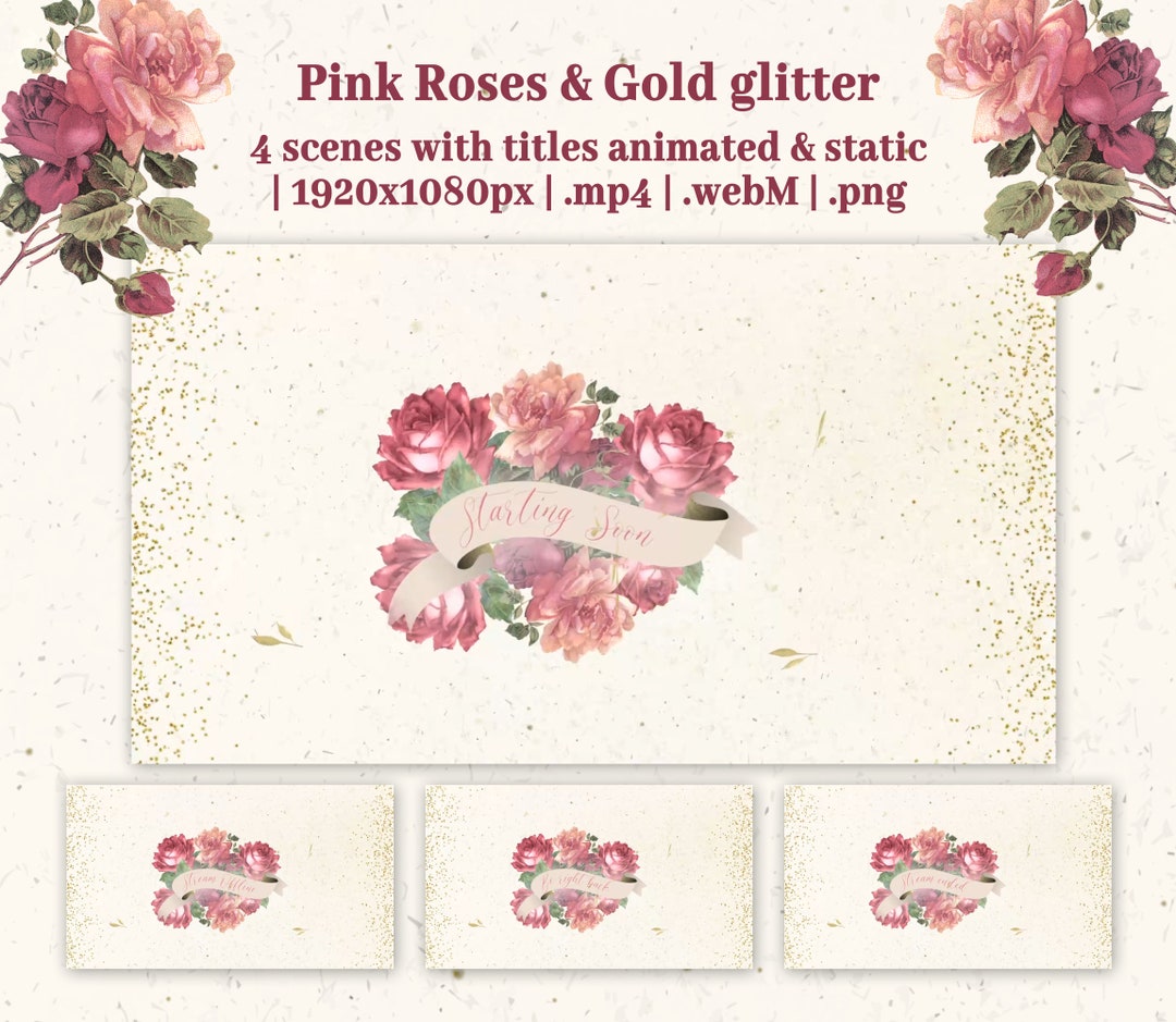 Pink Roses | Animated Stream Scenes Package, Twitch Pack, Overlays ...