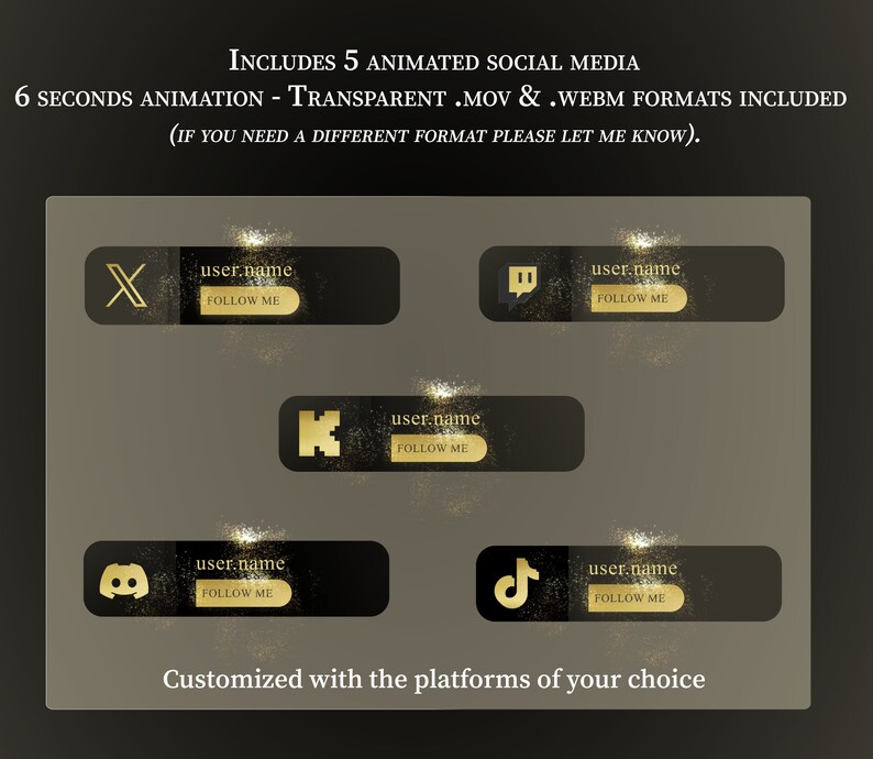 Gold and Black Custom Animated Lower Thirds Social Media Youtube, X, Twitch, Instagram, Kick ...