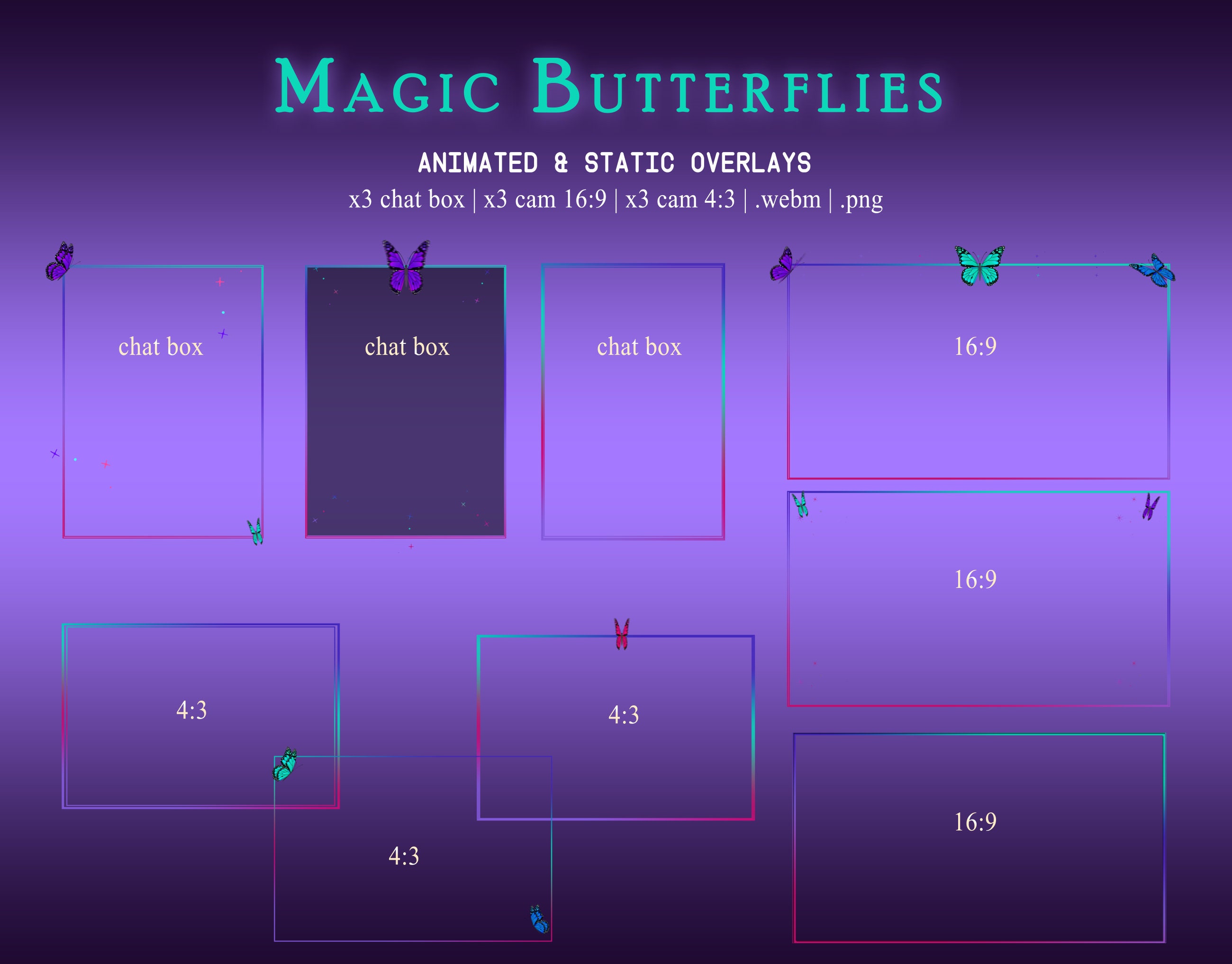 Butterflies Stream Overlay Package, Magic Sky Night Butterflies, Twitch ...