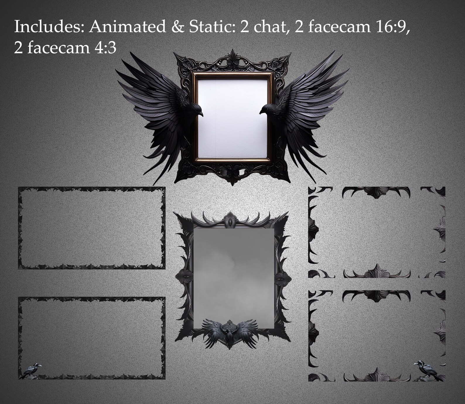 Black Gothic Crow Animated Stream Package, Twitch Pack, Overlays ...