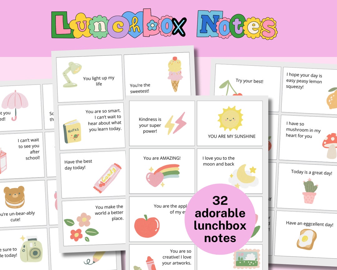 Lunchbox Lunch Box Notes Printable, Lunch Notes for Kids, Cute Lunchbox ...