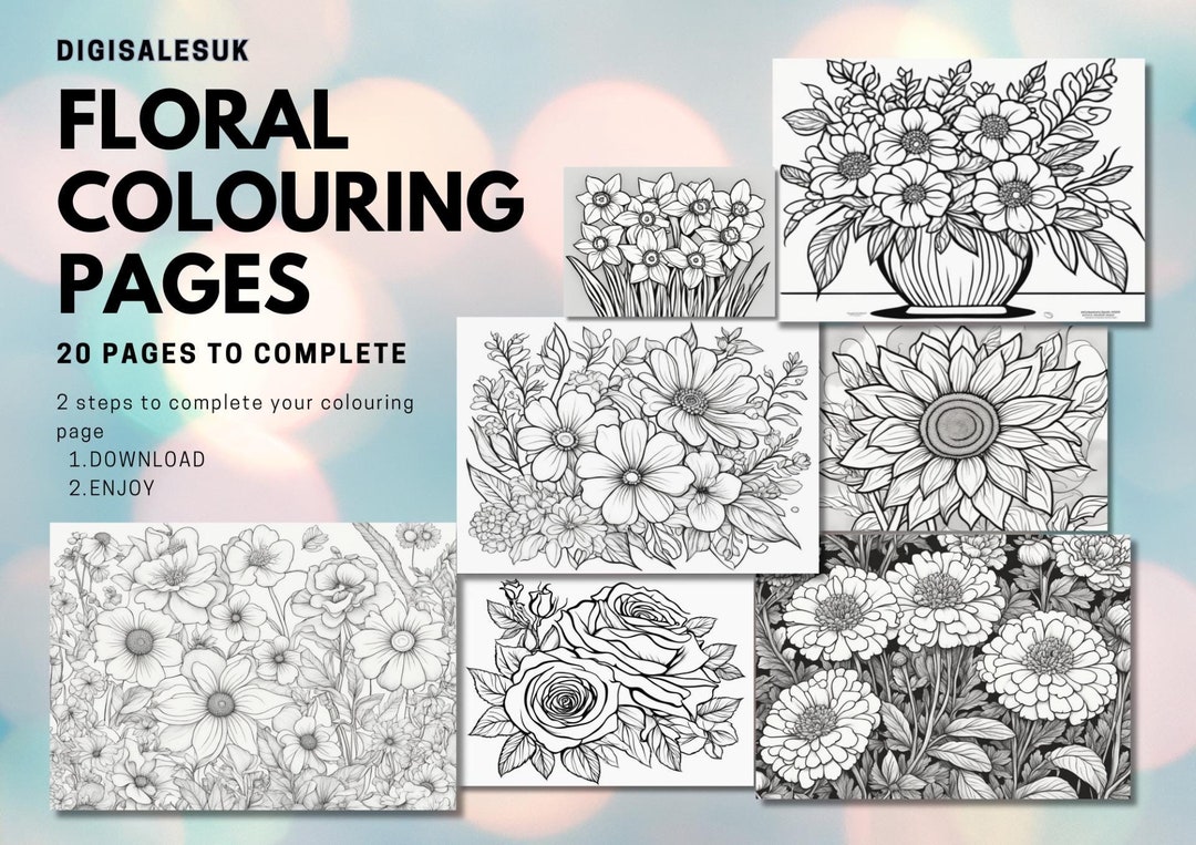 20 Floral Flowers Colouring Pages - Adults and Kids Coloring Sheets ...