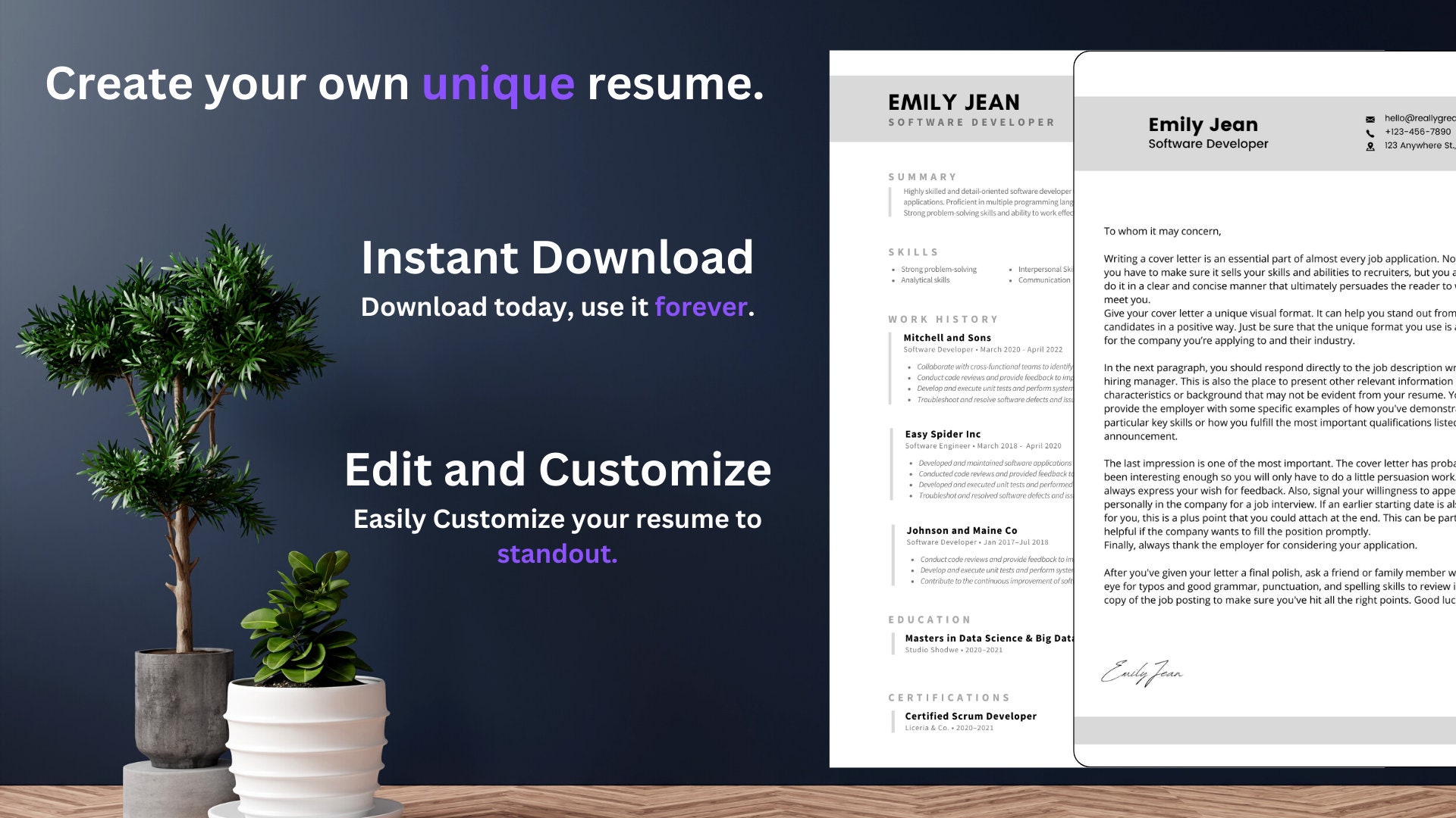 Professional Clean Resume Template for Software Developers and IT - Editable & Modern Design - Etsy