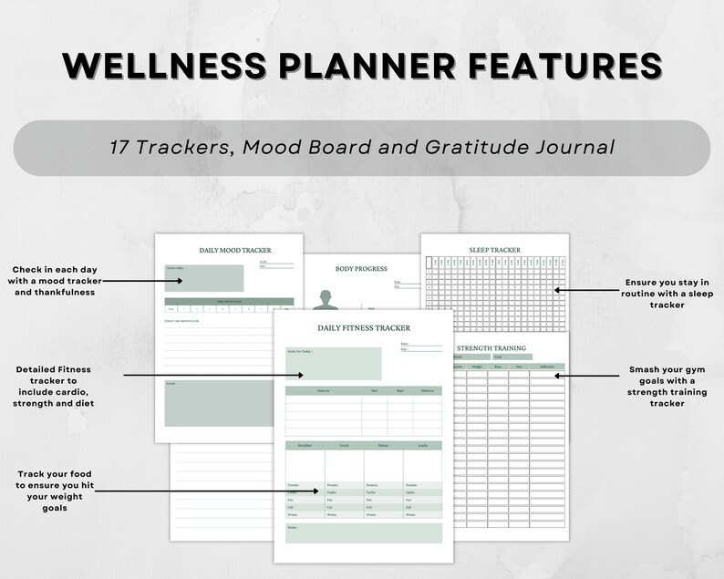 Digital and Printable Wellness Planner, Fitness Tracker, Goals Tracker ...