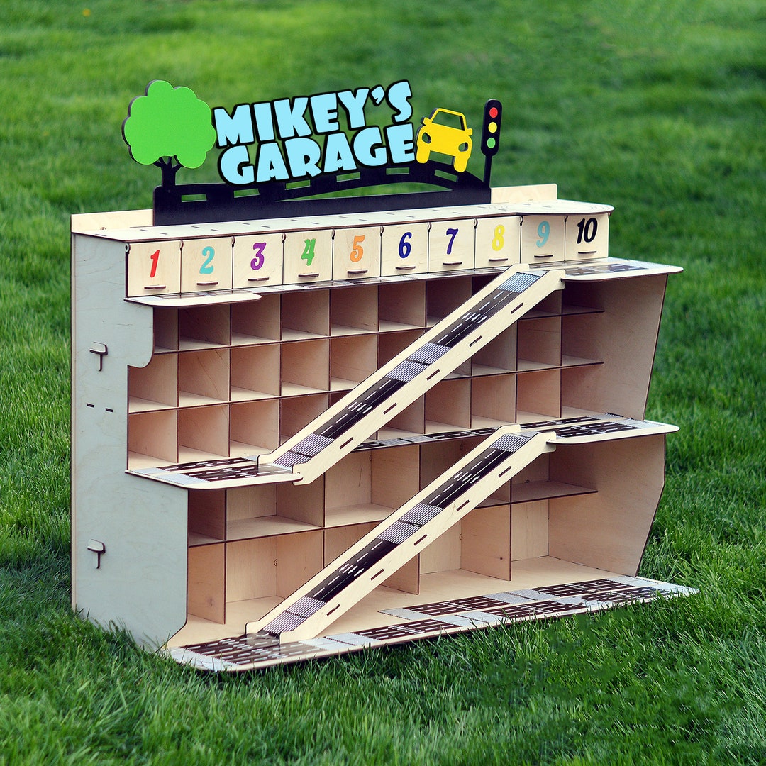 Personalized Wooden Toy Car Garage, Parking Lot for Kids, Toy Garage ...
