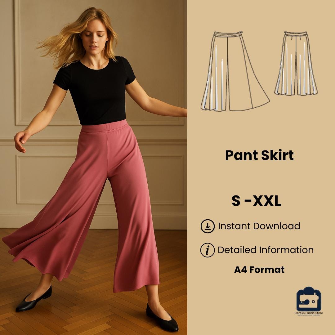 Wide Leg Culotte Pants Sewing Pattern: Skirt Look Palazzo (PDF Download ...
