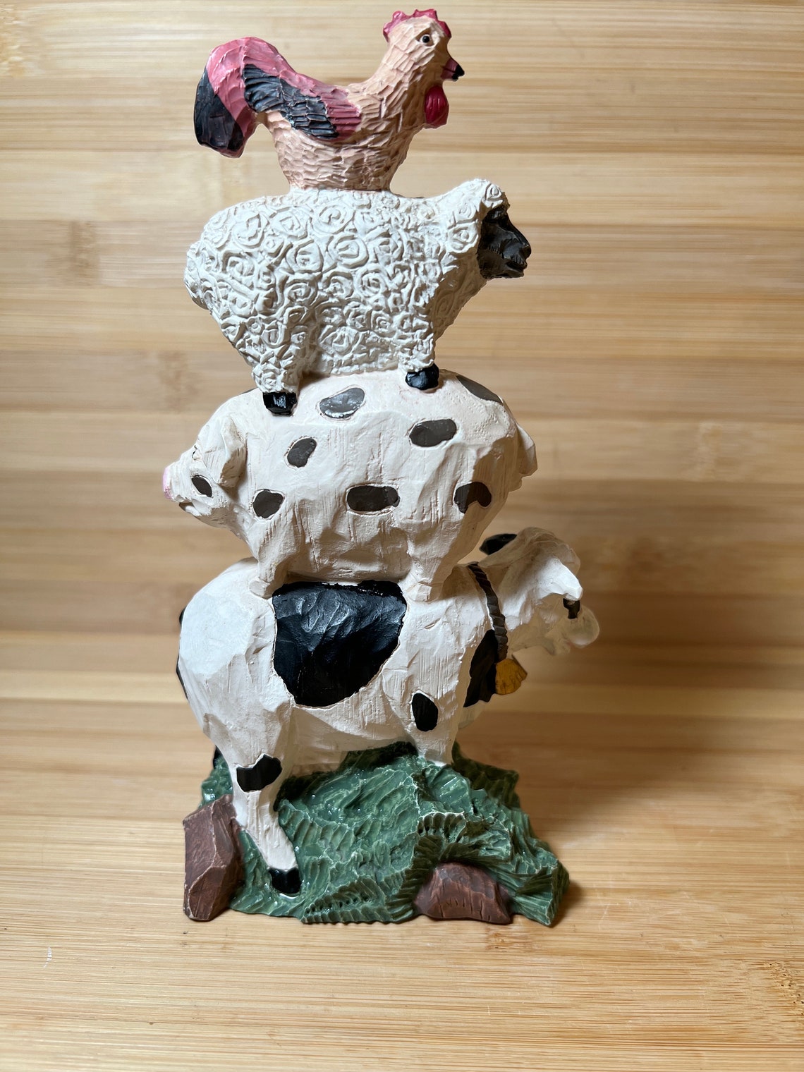Barnyard Stacked Animals Farm Statue Cow Pig Sheep Chicken Rooster ...