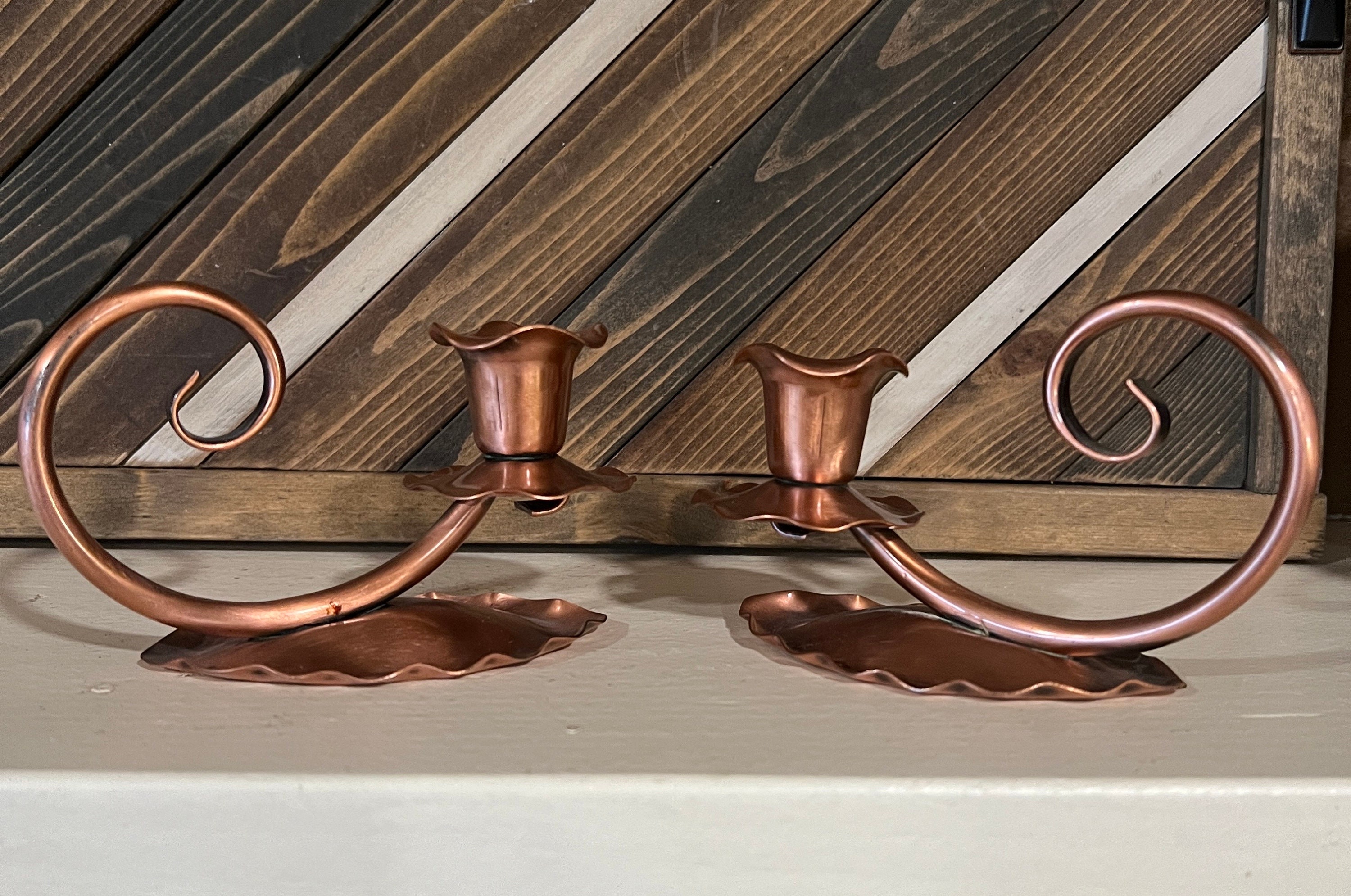 Vintage Copper Candlestick Holders Gregorian Style Pair Set of 2 Taper ...