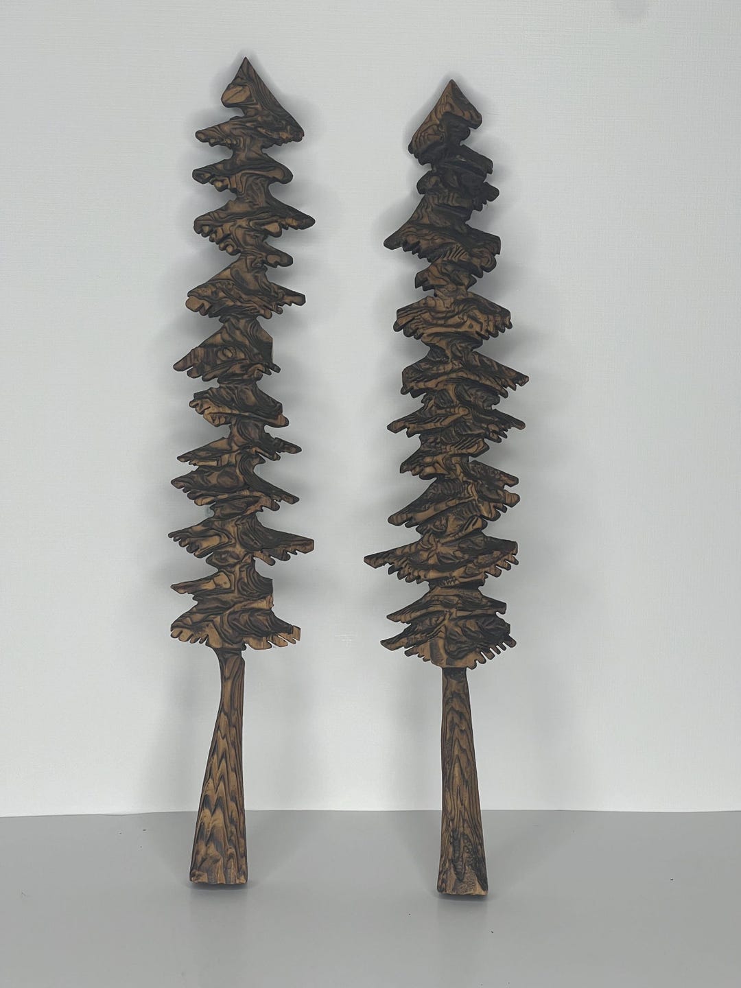 Vintage MCM Carved Wooden Trees Pair Set of 2 Wall Hanging Art Decor 14 ...