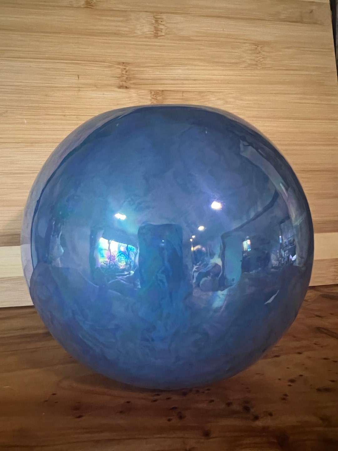 Vintage Iridescent Blue Vase Orb Weed Pot Round Gold Rim Ceramic Mid ...